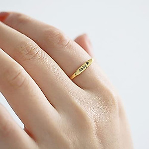 Redfishouse Personalized Initial Rings for Women, Engraved Customized Rings With Names Ring Family Rings Stackable Bar Initials Double Couples 925 Sterling Silver Ring for Her.