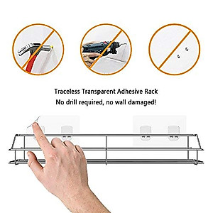 Orimade Bathroom Shelf Organizer Shower Caddy Storage Kitchen Rack with Traceless Transparent Adhesive No Drilling SUS304 Stainless Steel, 15 inch