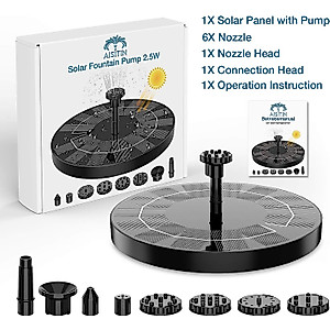 AISITIN Solar Fountain Pump 2024 Upgrade Solar Bird Bath Fountain with 6 Nozzles, 2.5W Solar Water Fountain for Bird Bath, Garden, Ponds, Pool, Fish Tank and Outdoor