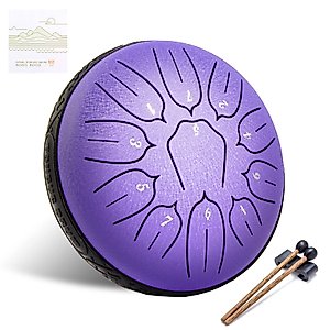 WANGSAN Steel Tongue Drum, 11 Notes 6 Inches D-Key, Handpan Drum Percussion Instrument for Kids Beginner Meditation Healing Concert Yoga (Purple), Steel Drum-1