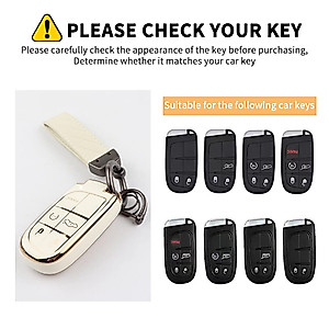 Compatible with Jeep Key Fob Cover with Keychain Grand Cherokee Renegade Chrysler Dodge RAM Journey Dart Fiat Smart Key 3 4 5 Buttons Holder - Premium Protection Car Key Case Shell, Anti-dust, White