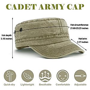 3 Pieces Cadet Army Caps Military Flat Top Caps Washed Cotton Cadet Cap Adjustable Military Style Hat Unisex Baseball Cap (Blue, Black, Army Green)