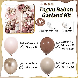 Dusty Pink Beige Gold Boho Balloon Garland Arch Kit, Neutral Blush Nude Tan Champagne Gold Double Stuffed Balloon Arch Kit for Women Birthday Wedding Baby Bridal Shower Engagement Party Decorations