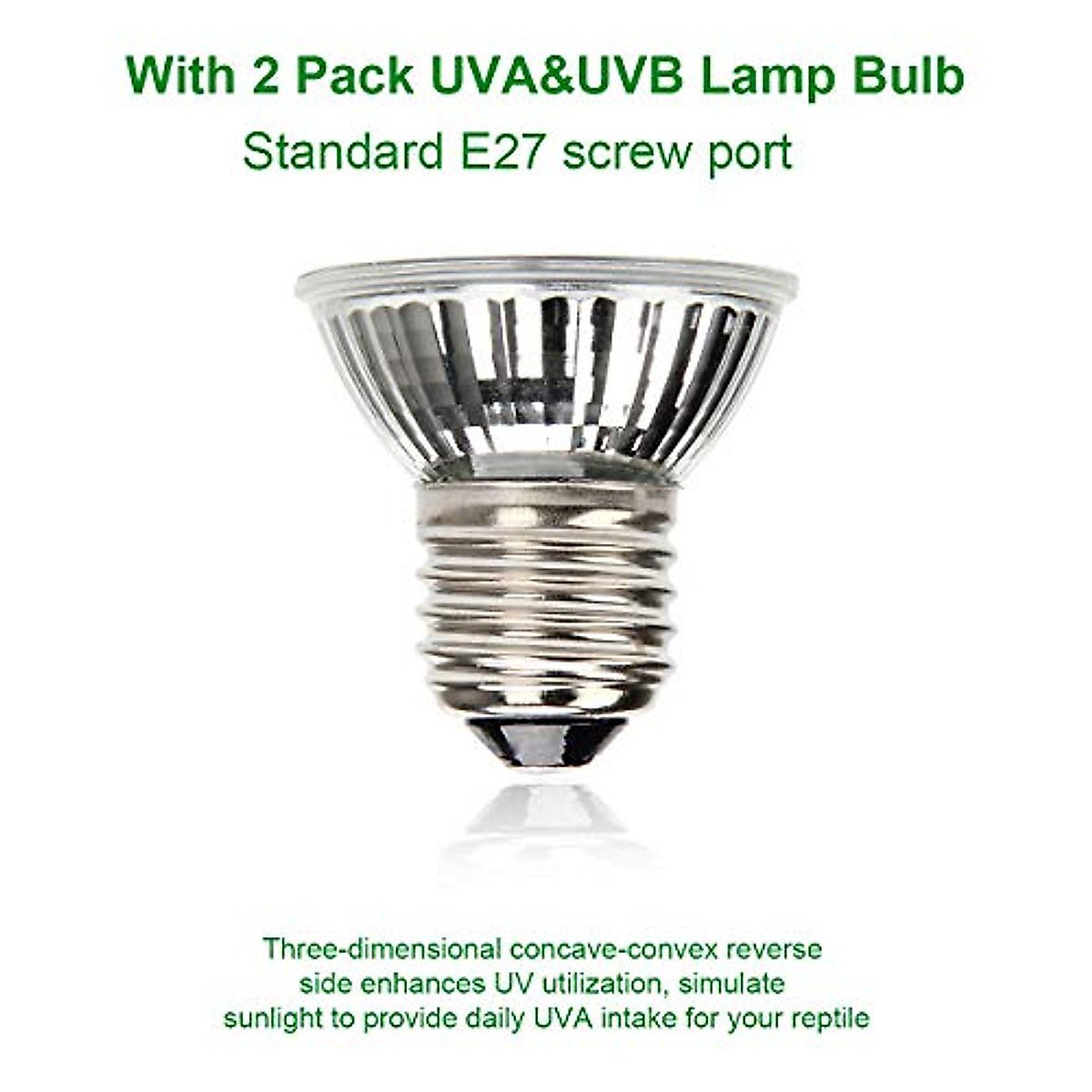 AngleKai Reptile Heat Lamp, 50W Adjustable Turtle Heating Light for Lizard Reptile Included 2 UVA UVB Bulb Baking Lamp (E27, 110V) (Black)