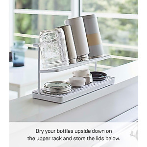 Yamazaki Home Countertop Two Tier Bottle Drying Rack, Wide Jug Storage Stand with Drainage Tray for Kitchen Counter for Glass Metal Or Plastic Bottles, Steel, No Assembly Req.