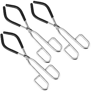 SHEUTSAN 3 PCS 10.2 Inches Beaker Tongs with Black Rubber Coated Ends, Chrome Plated Steel Surface, Flask Pliers Clamping Tools for 50-2000mL Capacity Beaker