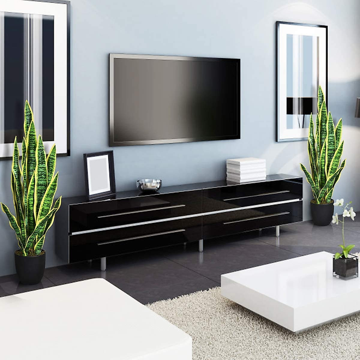 LUARANE 36" Artificial Snake Plant, Lifelike Plastic Fake Sansevieria w/Stable Cement Bottom, 20pcs Realistic Leaves, Vivid Decorative Potted Plant for Home Office Store Garden