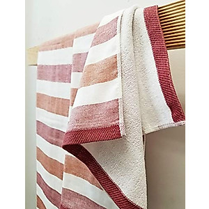 IPPINKA Senshu Japanese Towel, Ultra Soft, Quick-Drying, Two-Tone Stripes, Red (Wash/Face Towel)