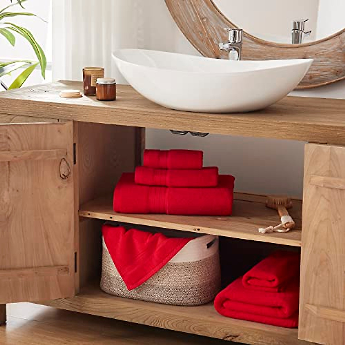 COZYART Luxury Red Bath Towels Set, Turkish Cotton Hotel Large Bath Towels for Bathroom, Thick Bathroom Towels Set of 3 with 1 Bath Towel, 1 Hand Towel, 1 Washcloth, 650 GSM…