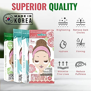 Under Eye Patches for Dark Circles and Puffiness (20 Pairs) - Korean Skin Care Caffeine Collagen Eye Patches for Puffy Eyes -Hydrogel Eye Patch - Under Eye Mask - Aloe Vera Rose Green Tea Gel Eye Pads