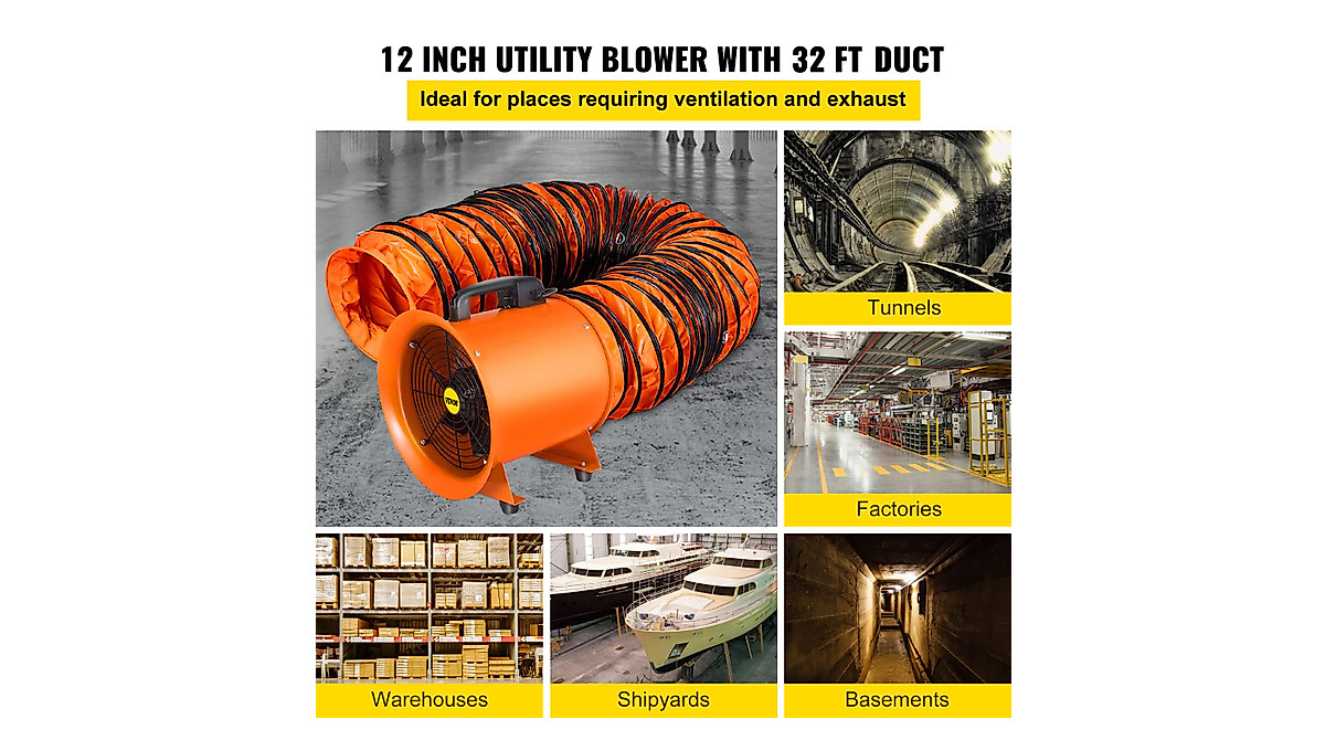 VEVOR 12" Industrial Utility Blower Fan with 10m Ducting