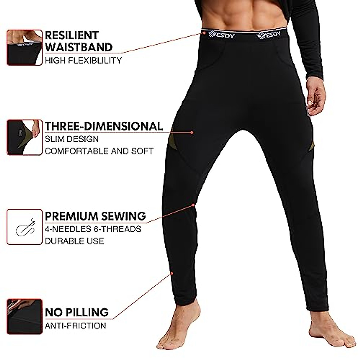 CL convallaria Thermal Underwear for Men, Long Johns Winter Hunting Gear Sport Base Layer Top and Bottom Set Midweight Black L