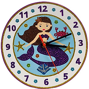 Little Learning Hands Mermaid Diamond Painting Kit Mermaid Clock| Mermaid Sticky Mosaic Clock | Creative Mermaid Crafts for Kids and Adults | Gifts for Girls and Boys