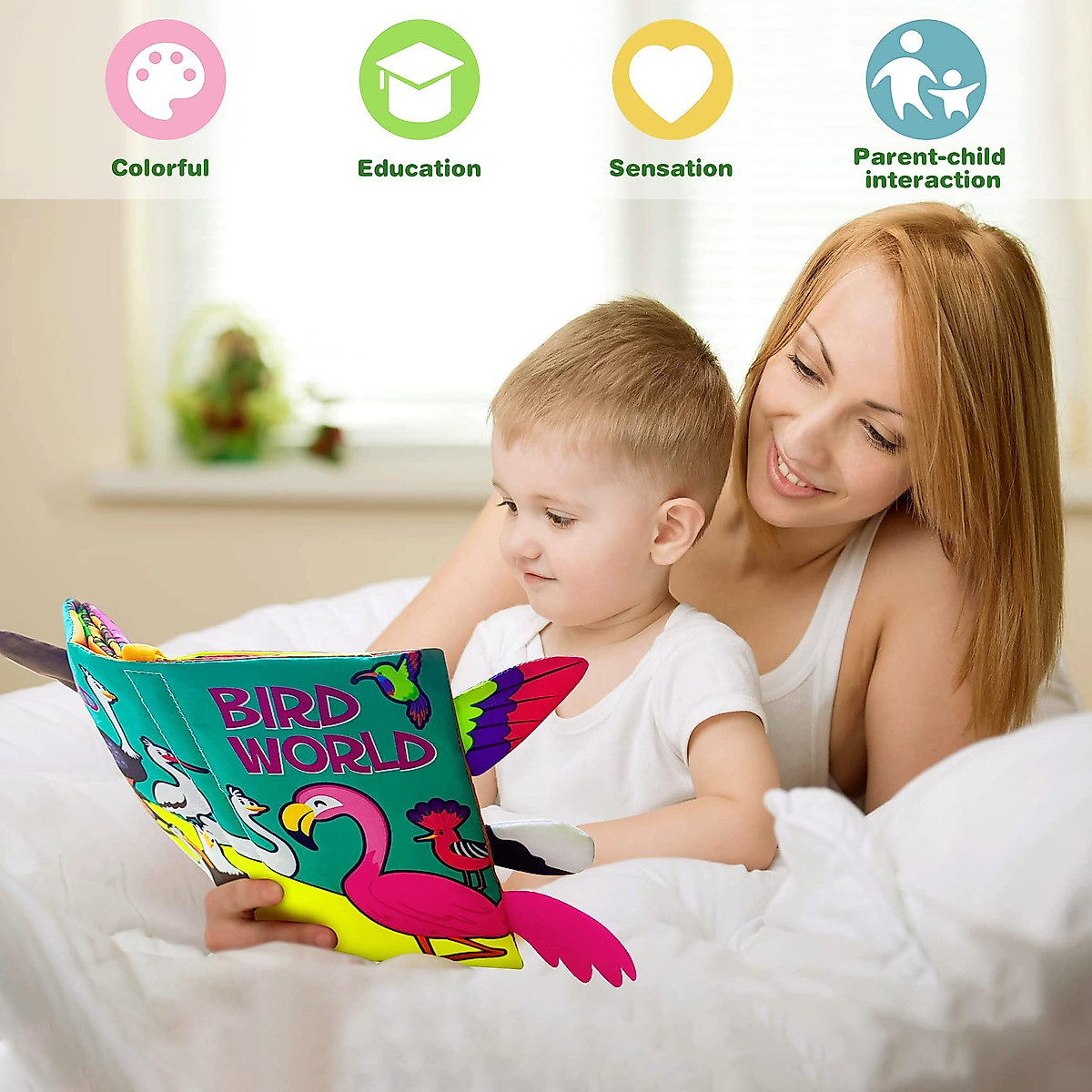 Jupizia Baby Books Toys, Touch and Feel Crinkle Soft Sensory Cloth Books for Babies, Newborns & Infants, Tails Toys Gifts for Boys & Girls