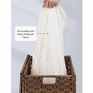 StorageWorks Storage Basket with Lid, 160 Liter Storage Box, Wicker Blanket Storage Basket with Handles, Foldable, Removable Fabric Liner, Metal Frame, For Bedroom, Laundry Room, Brown