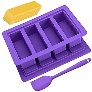 Butter Mold with Lid, Silicone Butter Tray Container with Spatula, Non-Stick Silicone Butter Molds for Making 4 Stick Forms Herbal Butter, Homemade Butter, Garlic Butter, Easy Release (Purple)