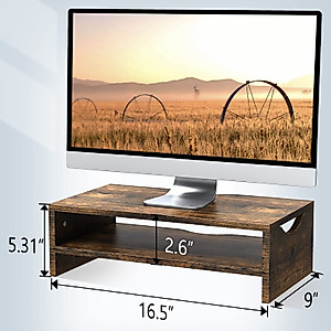 Zimilar Monitor Stand Riser, 2 Tiers Laptop Computer Monitor Riser for PC Screen, iMac, Desktop Wooden Screen Monitor Stand Riser with Storage Organizer for Home Office