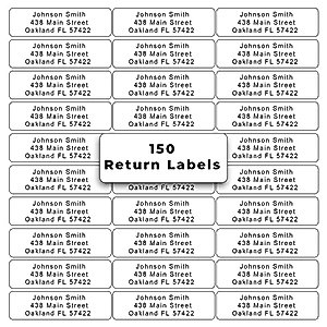 Return Address Labels Personalized Stickers – 150 Personalized Address Labels Self Adhesive, Simple Flat Sheet Return Address Stickers for Envelopes, Quality Custom Address Labels, White Return Label