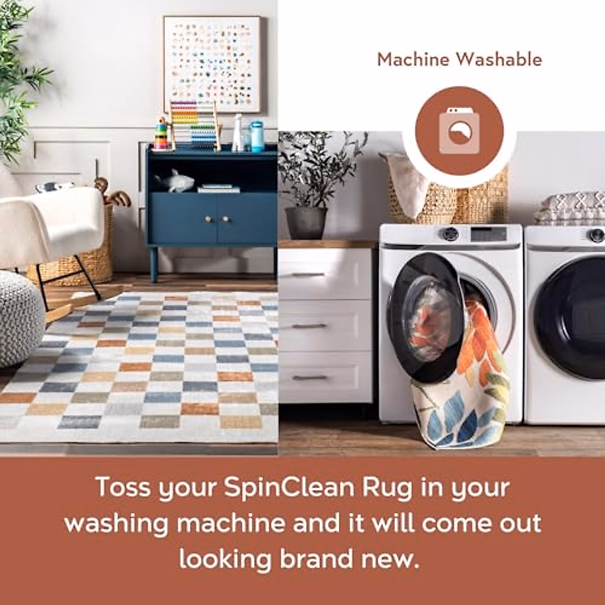 nuLOOM Naya Checkered Machine Washable Area Rug, 4x6, Beige