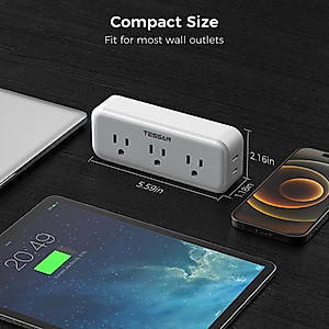 Multi Plug Outlet Extender, TESSAN Surge Protector Wall Plug Splitter with 5 Electrical Outlet Expander, Multiple Plug Adapter for Travel Home Office,2 Pack