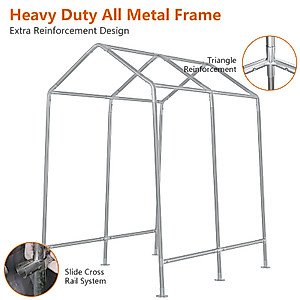 GarveeLife Carport Canopy, 6x6 FT Heavy Duty Carport Waterproof, Portable Garage with Removable Sidewalls & Doors Car Canopy with All-Season Tarp for Motorcycle, Bike, Garden Tools, Grey