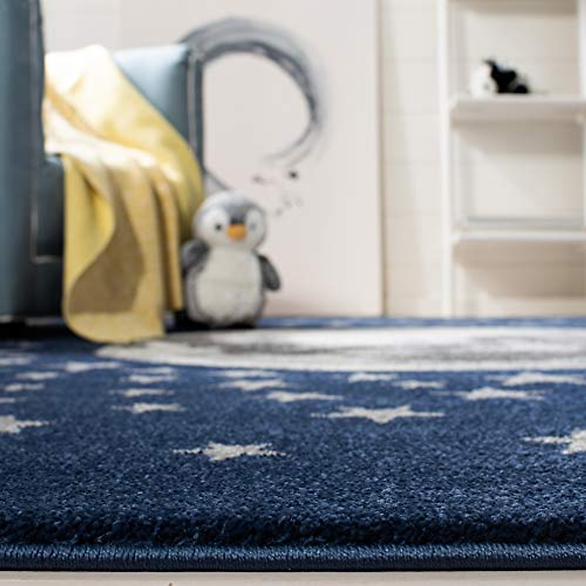 SAFAVIEH Carousel Kids Collection Accent Rug - 4' x 6', Navy & Grey, Non-Shedding & Easy Care, Ideal for High Traffic Areas for Boys & Girls in Playroom, Nursery, Bedroom (CRK135N)
