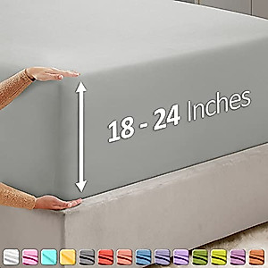 Nestl Extra Deep Pocket King Fitted Sheet, Light Grey Fitted Sheet King Size, 1800 Microfiber King Fitted Sheet Only, Soft King Bed Fitted Sheet Fits up to 24 Inch Mattress - King Size Fitted Sheets