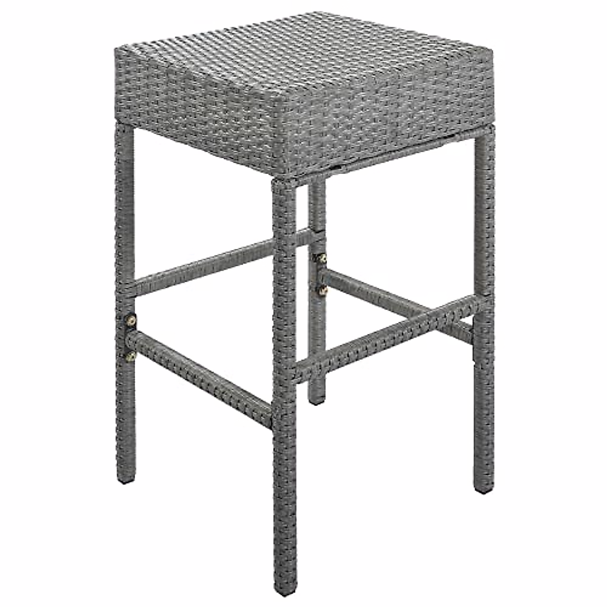 LCH Patio Bar Counter Height Bistro, Outdoor 5-Piece PE Rattan Dining Set, All-Weather Wicker Square Kitchen Table with Storage Shelf and 4 Padded Stools, Grey