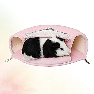 Balacoo Rat Hamster Bed Tunnel Winter Warm Fleece Small Pet Squirrel Hedgehog Chinchilla Rabbit Guinea Pig Bed House Cage Nest Hamster Accessories (Pink, Size S)