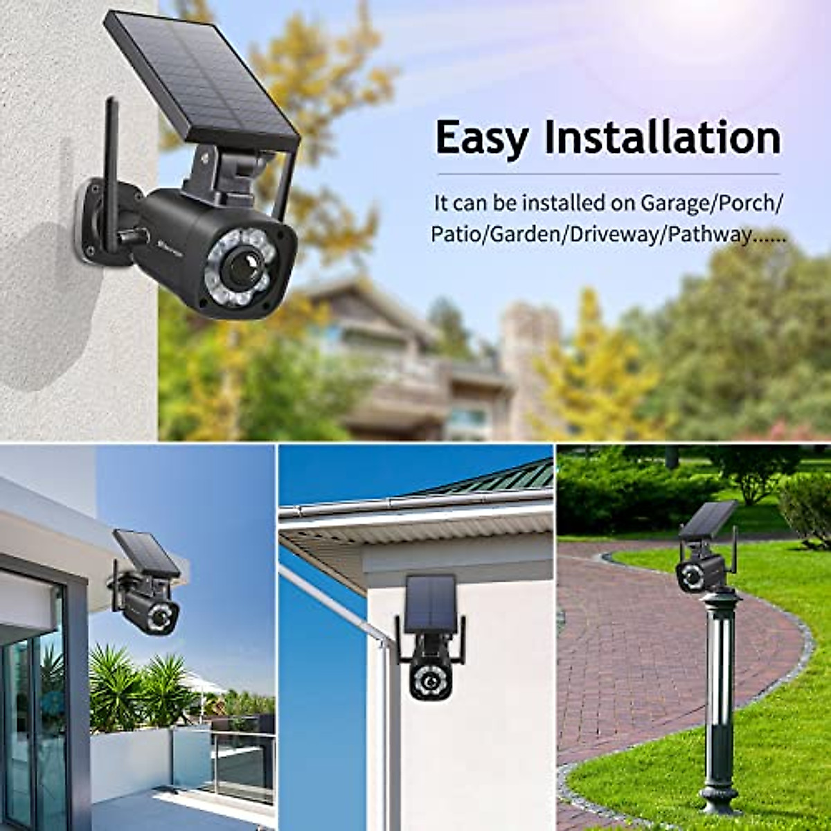 Techage SL669, Solar Battery Powered, Fake Security Camera, Dummy Cameras, Motion-Activated Floodlights, Realistic Look, Easy to Install, IP66 Waterproof, Warning Sticker Included, Pack of 2(Black)