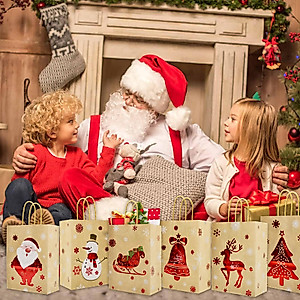 U-PTY 24PCS Christmas Paper Gift Bags with Handles for Holiday Treats and Party Supplies