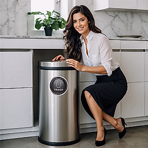 Trash and Recycle Magnets for Kitchen Cans and Recycling Bins, Dual Trash and Recycle Magnet for Garbage Cans, 2 Silver Round Magnetic Sticker, 5.5 x 5.5 Inch Home Outdoor Waste Bin