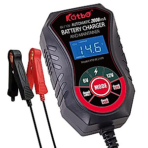 KATBO 2Amp Battery Charger, Battery Maintainer, car Battery Charger, trickle Charger for Car Battery, 6V 12V, Motorcycles, Lawn Tractors, Marine AGM, Gel, SLA,Wet
