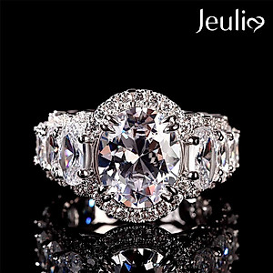 Jeulia 8.2 Carat Halo Rings for Women Sterling Silver Oval Cut Cubic Zirconia Wedding Rings CZ Solitaire Engagement Rings Romantic Jewelry Gift (5.5)