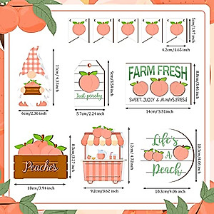 Yalikop 11 Pieces Lemon Peach Pumpkin Tiered Tray Decor Set Gnome Fresh Lemonade Wooden Wood Blocks Standing Sign Decorations for Layered Pallets Summer Autumn (Peach Style)