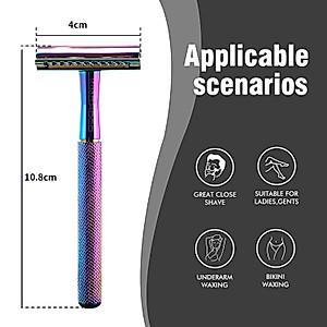 KINGHOOD Safety Razor Single Blade for Men with 10 Double Edge Blades Metal Reusable Eco Friendly Razors Colorful