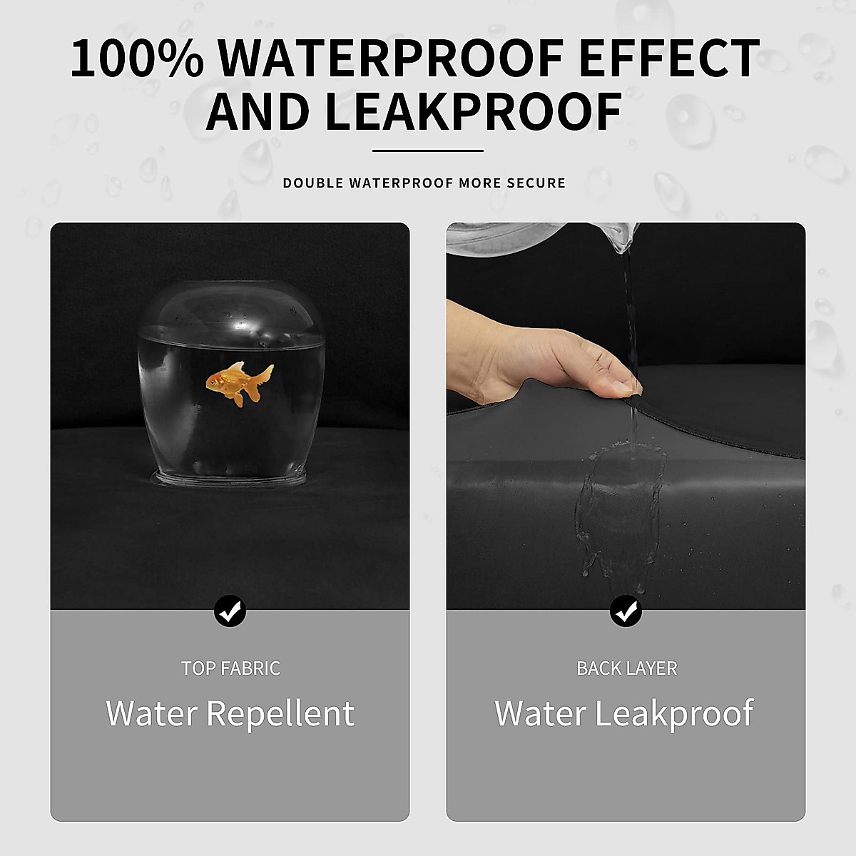 Easy-Going 100% Dual Waterproof Stretch Soft Couch Cover for Dogs, Sofa Slipcover for 3 Separate Cushion Couch Leakproof Furniture Protector for Kids, Pets Black