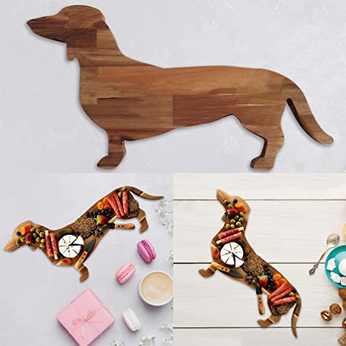 Didiseaon Wooden Serving Tray Cute Dachshund Dog Shaped Charcuterie Boards Cheese Cake Bread Snack Serving Plate Appetizer Platter for Meat Vegetables Fruit Cheese
