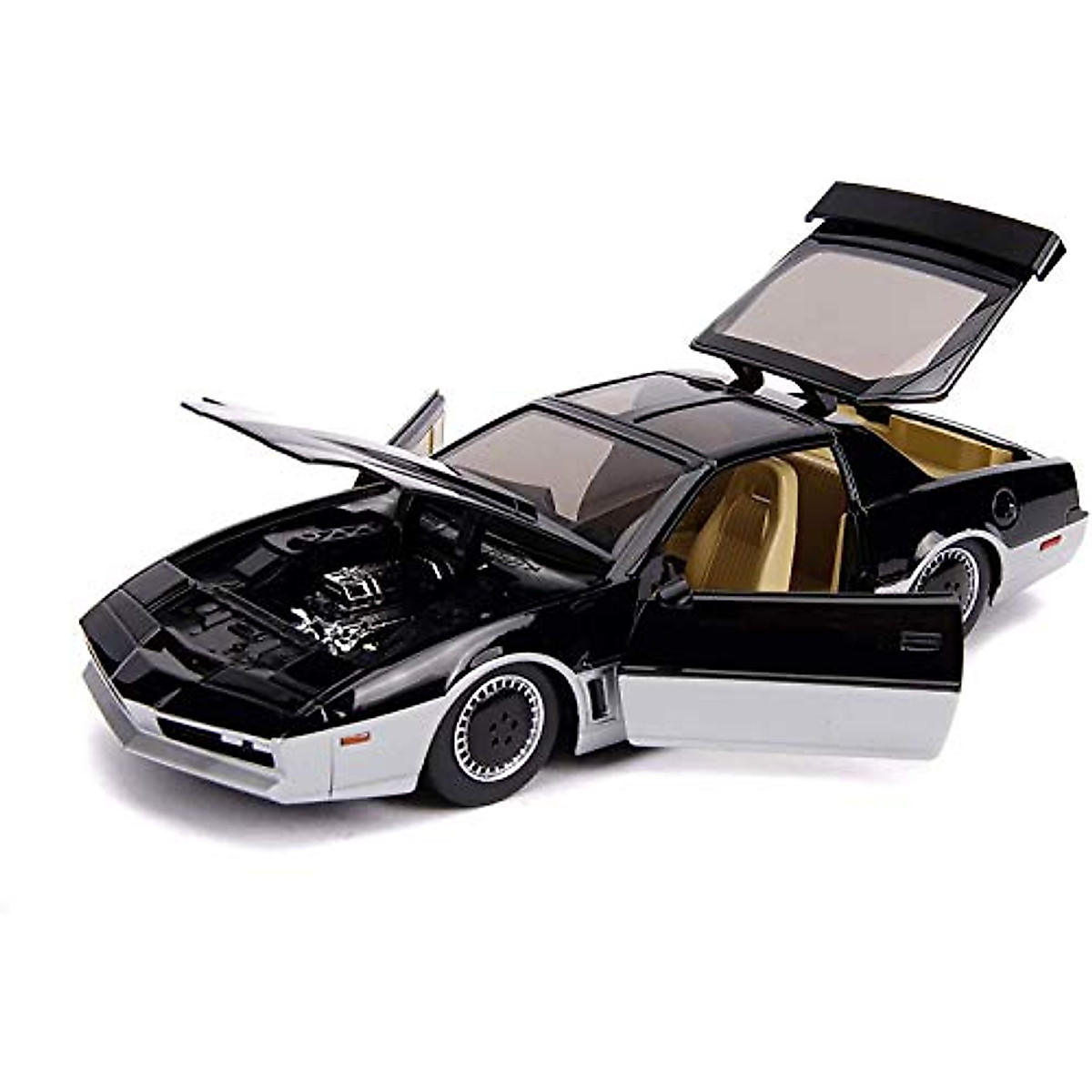 Jada Toys Hollywood Rides Knight Rider K.A.R.1982 Pontiac Firebird 1: 24 Diecast Vehicle with Light Up Feature, Glossy Black / Silver