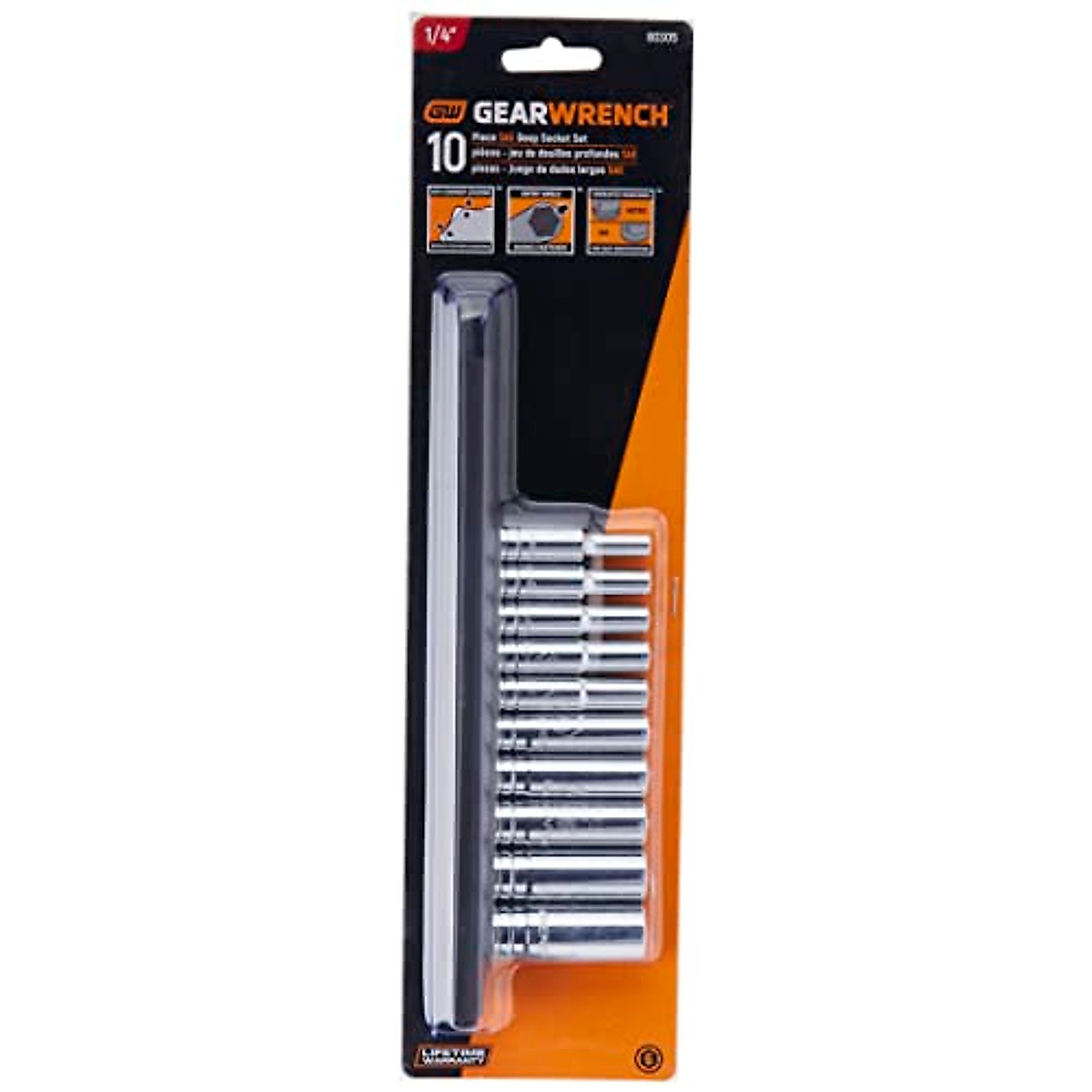 GEARWRENCH 10 Pc. 1/4" Drive 6 Pt. Deep Socket Set, SAE - 80305
