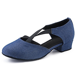 LOVELY BEAUTY Lady's Ballroom fabricmps Dance Shoes,Blue Fabric, 1.4" Heel, 8.5 B(M) US