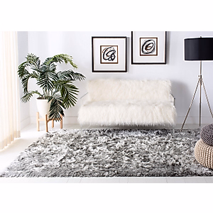 SAFAVIEH Ocean Shag Collection Area Rug - 8' x 10', Silver, Handmade Solid, 2.4-inch Thick Ideal for High Traffic Areas in Living Room, Bedroom (OCG101G)