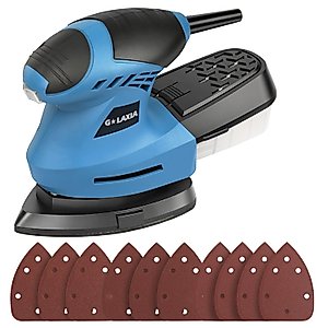 G LAXIA Detail Sander, 1.6 Amp Electric Sander with 10Pcs Sandpapers, 12000 OPM Hand Sander with Dust Box for Woodworking
