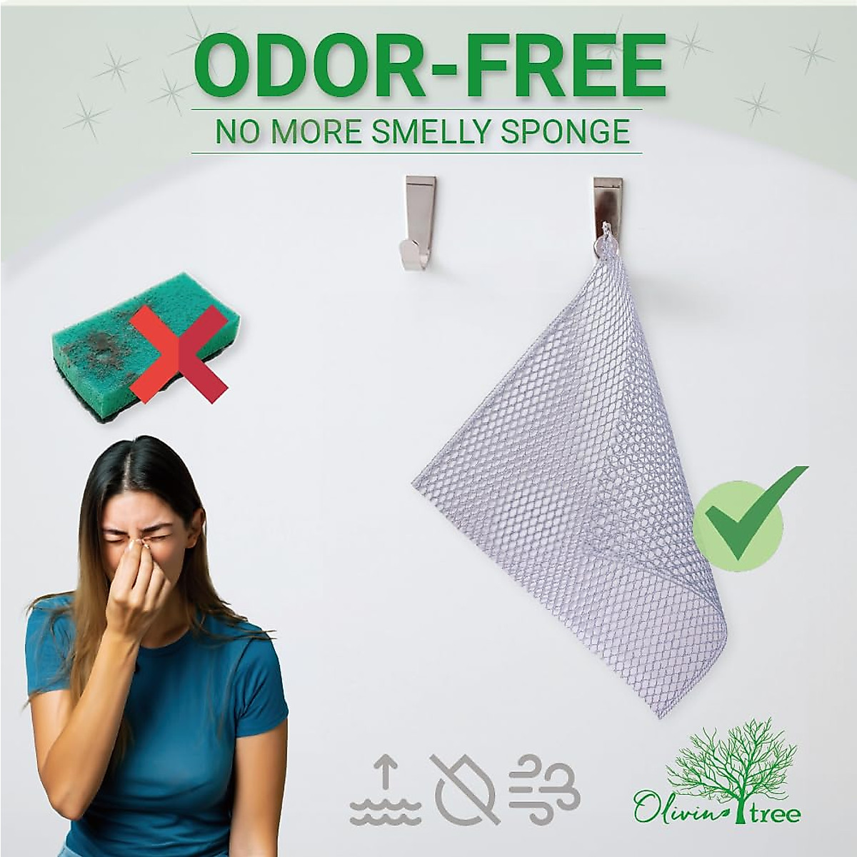 Olivia tree 5PCS Monotone Dish Washing Net Cloths, Dish mesh net,Scourer, Quick Dry, Perfect Scrubber for Washing Dishes 11 inch x11 inch Dish scubber