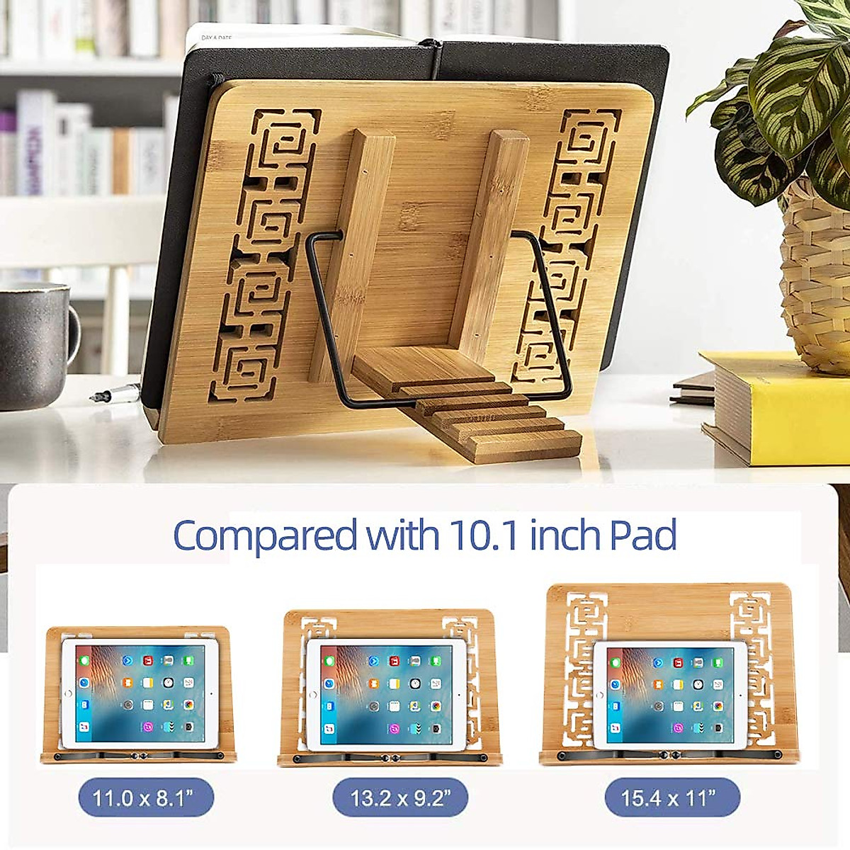 wishacc Large Size bamboo book stand and cookbook holders for reading hands free