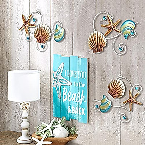 VividLadybug Beach Wall Decor Seashell starfish metal wall decor ocean theme Marine Coast decor suitable for home bathroom coast wall decor Set of 3