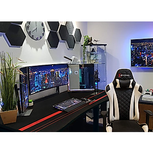 Devoko 55 Inch Gaming Desk T-Shaped PC Computer Table with Free Mouse Pad Carbon Fibre Surface Home Office Desk Gamer Table with Game Handle Rack Headphone Hook and Cup Holder (Black)