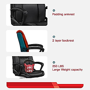 Home Office Chair Ergonomic Desk Chair PU Leather Task Chair Executive Rolling Swivel Mid Back Computer Chair with Lumbar Support Armrest Adjustable Chair for Men (Black)