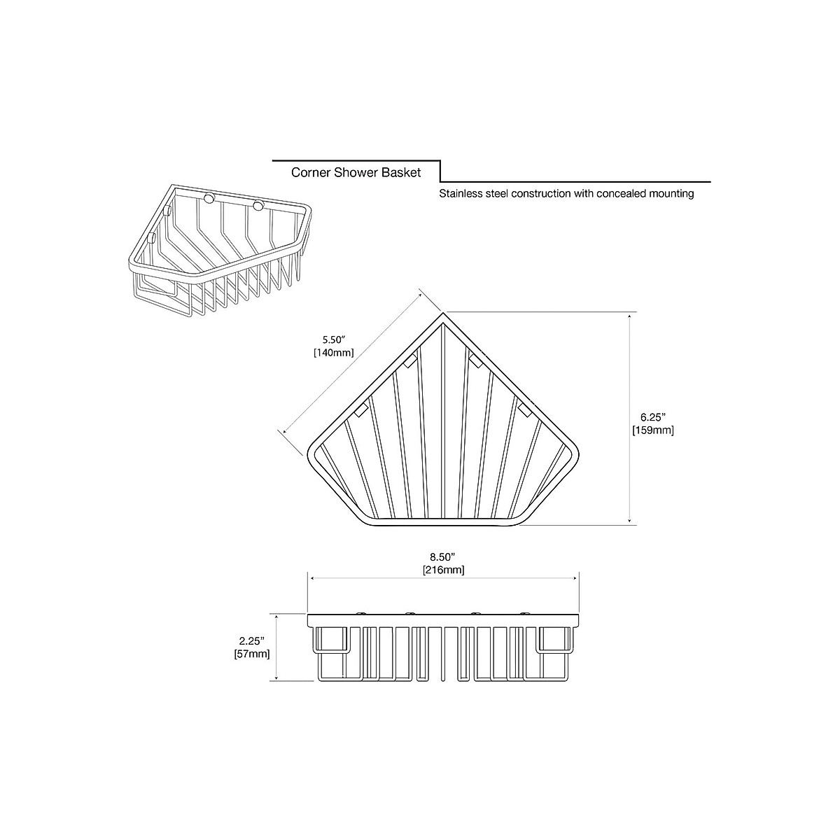 Gatco 1499 8-1/2-Inch Shower or Tub Corner Basket, Chrome