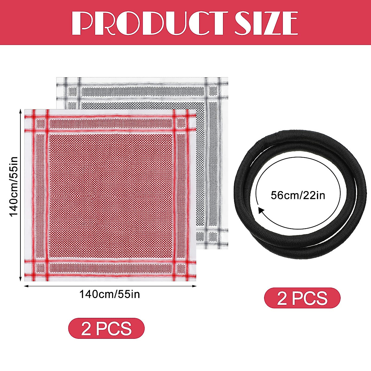 Funtery 2 Pcs Arab Head Scarf for Men with Lgal Aqel Rope Middle East Desert Shemagh Wrap Arab Costume(Pink, Black, White)